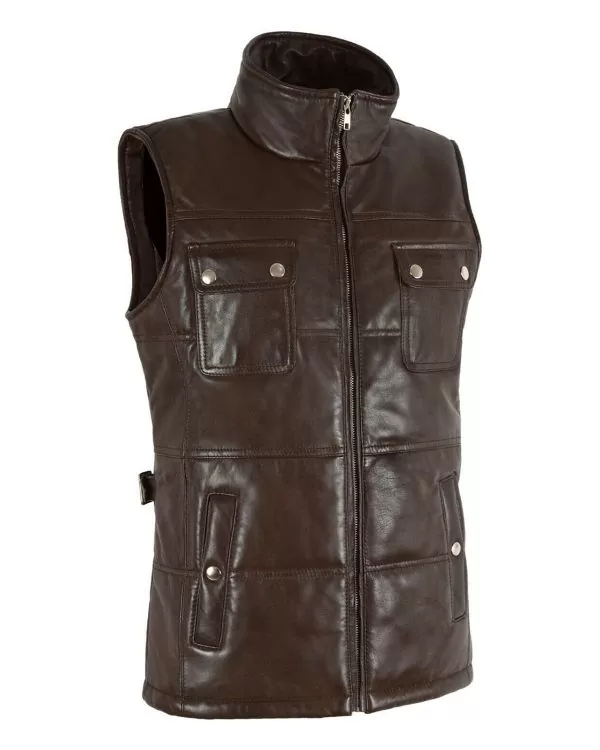 Women's Brown Leather Vest - Pak Seastar Industries (SMC-Pvt) Ltd